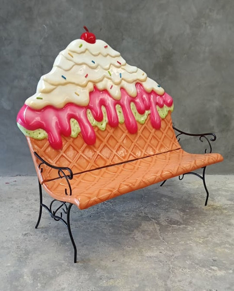 Strawberry Ice Cream Bench Life Size Statue| LM Treasures