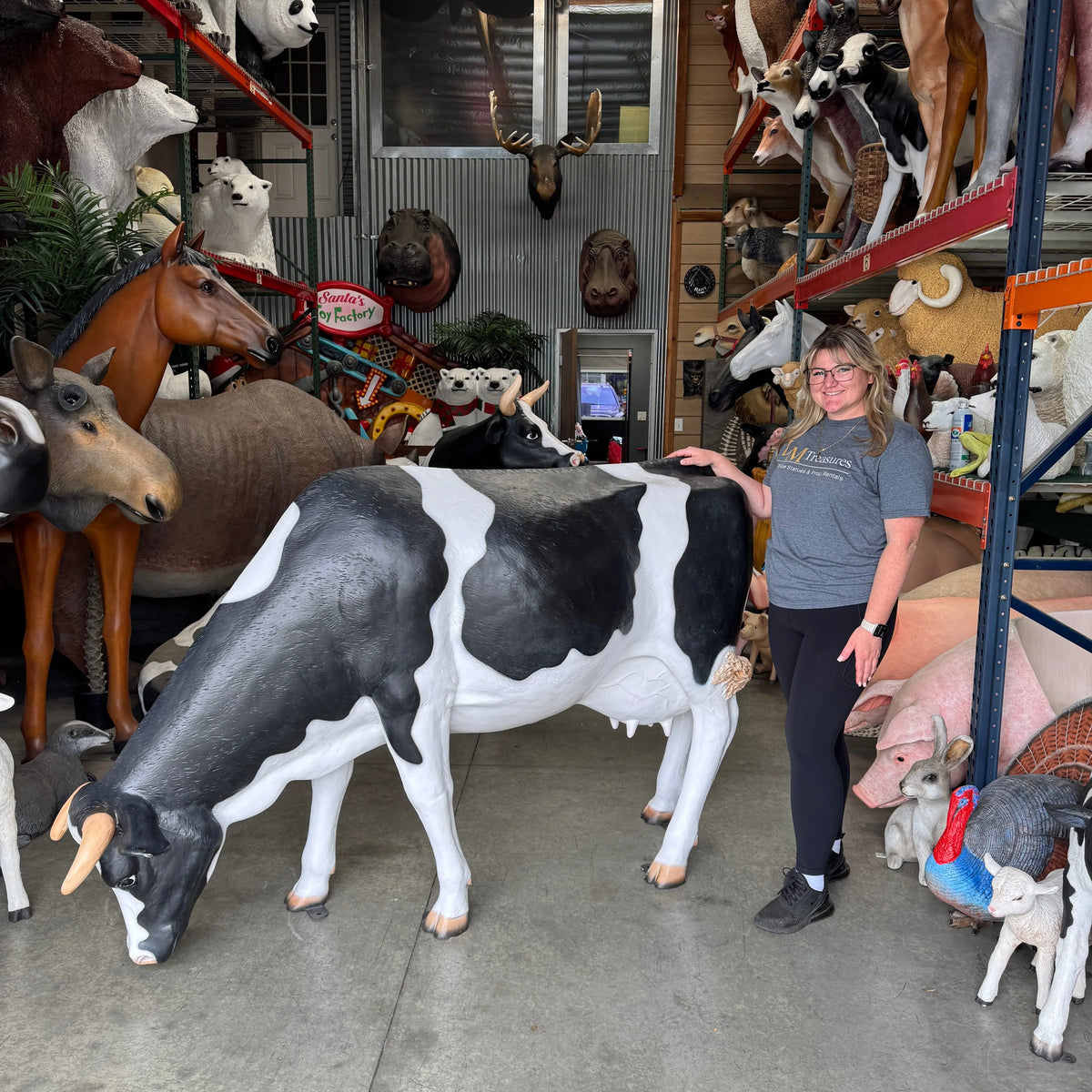Large Holstein Cow Grazing Life Size Farm Animal Statue| LM Treasures