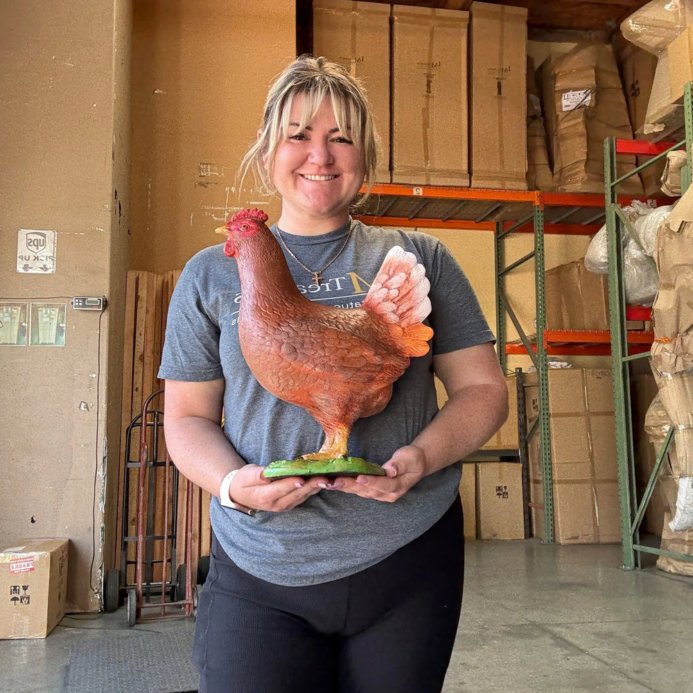 Chicken Hen Bird Statue Brown Life Size Farm Animal| LM Treasures