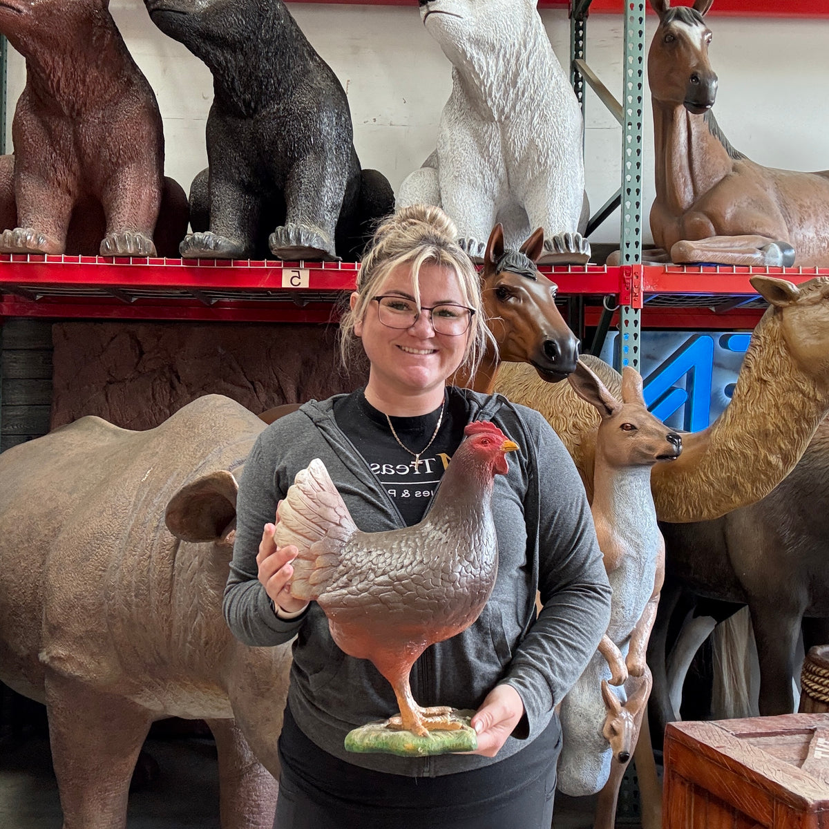 Chicken Hen Bird Statue Brown Life Size Farm Animal| LM Treasures