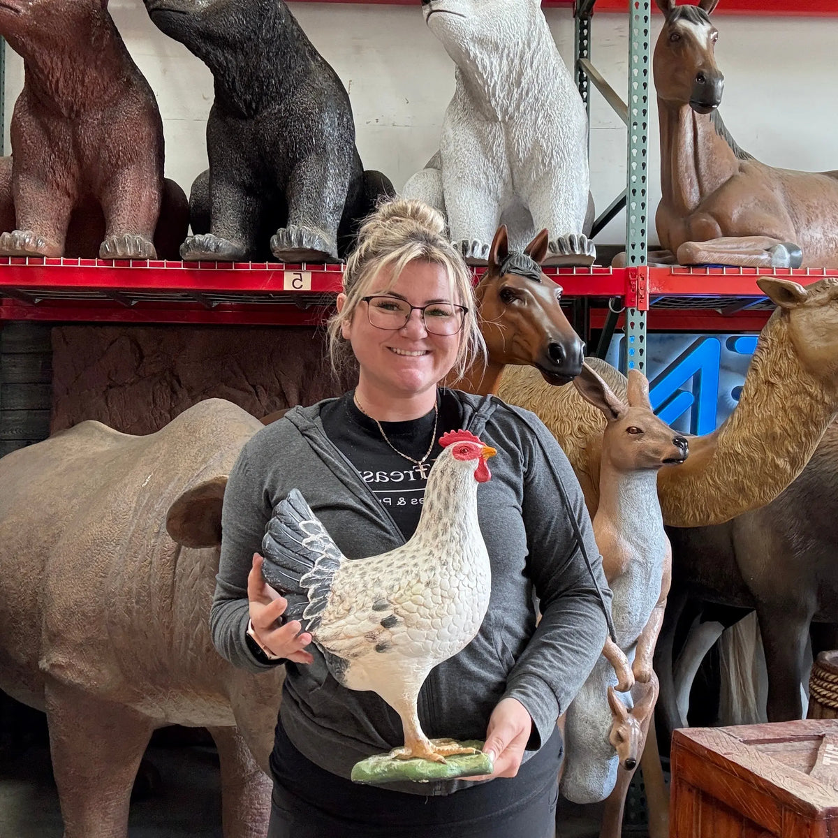 Chicken Hen Bird Statue White Life Size Farm Animal| LM Treasures