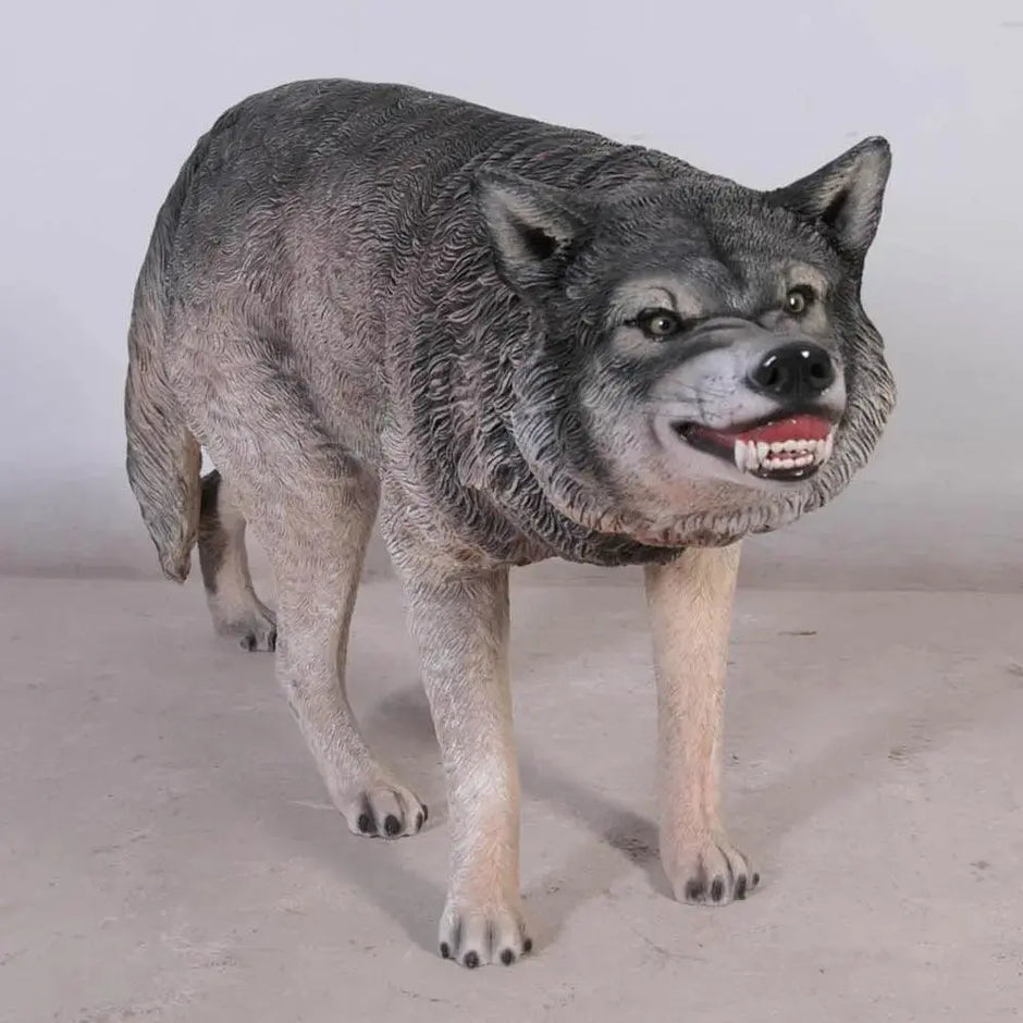 Gray Wolf Growling Wild Dog Life Size Statue Decor Lm Treasures