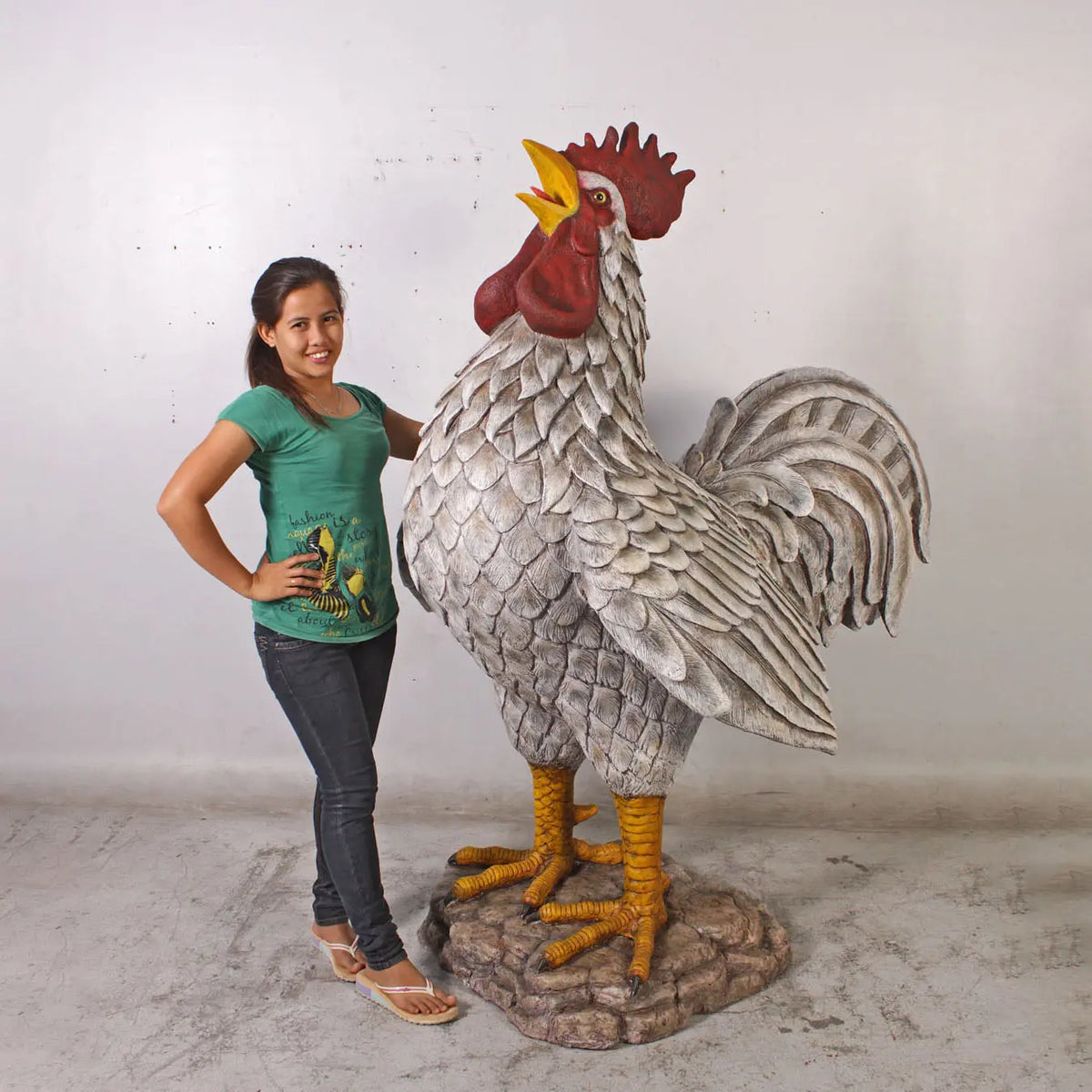 Large White Rooster Life Size Bird Farm Animal Statue| LM Treasures