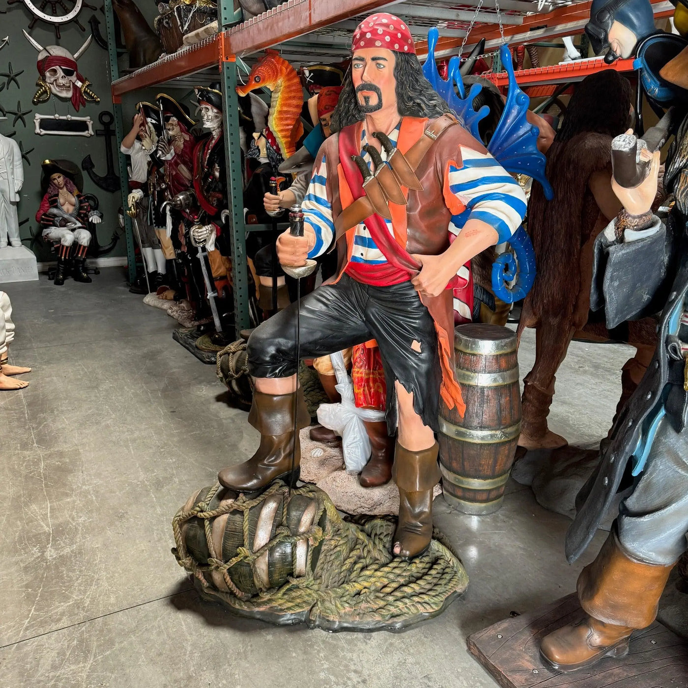 Pirate Standing on Wine Barrel Treasures Life Size – LM Treasures