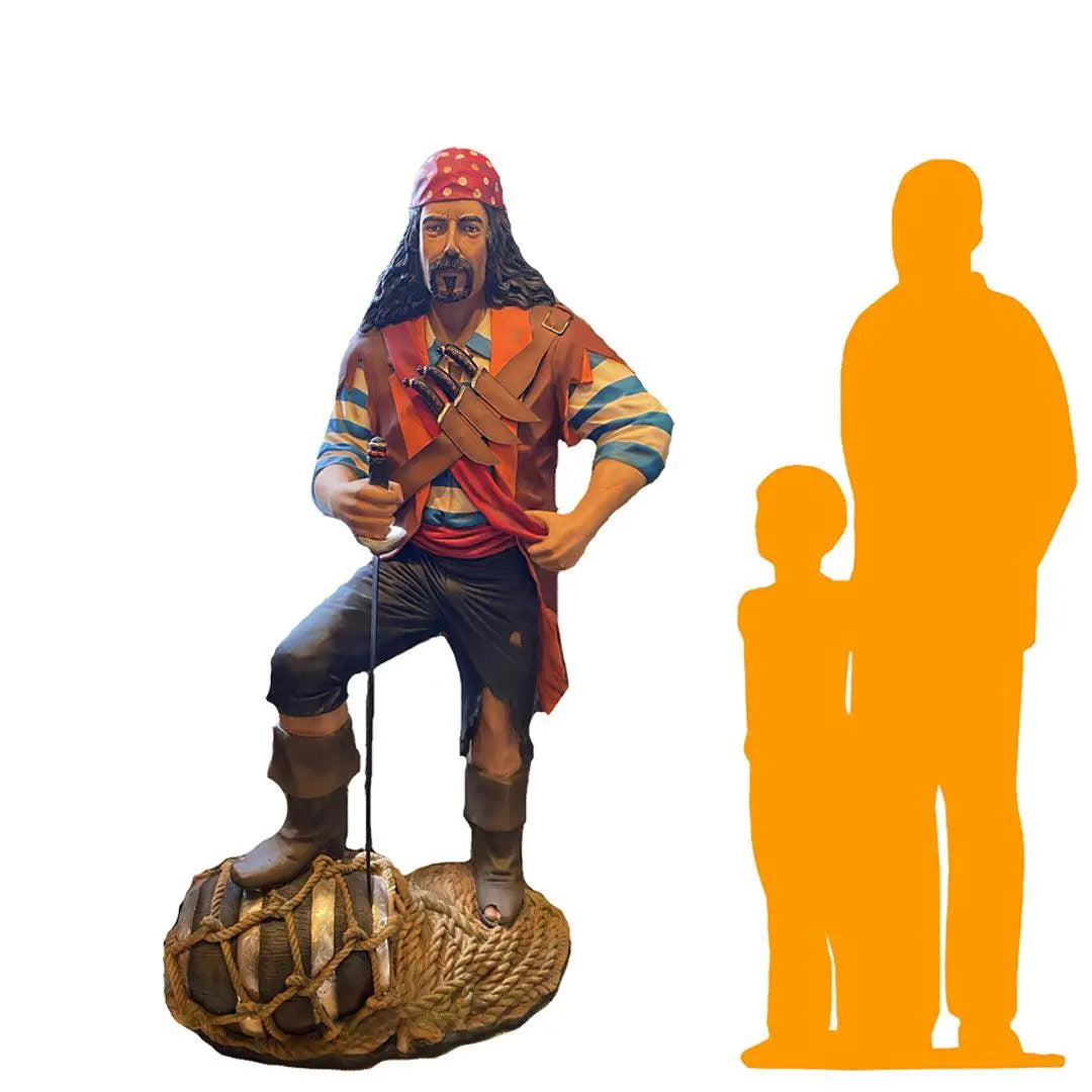 Pirate Captain With Barrel Life Size Statue | LM Treasures