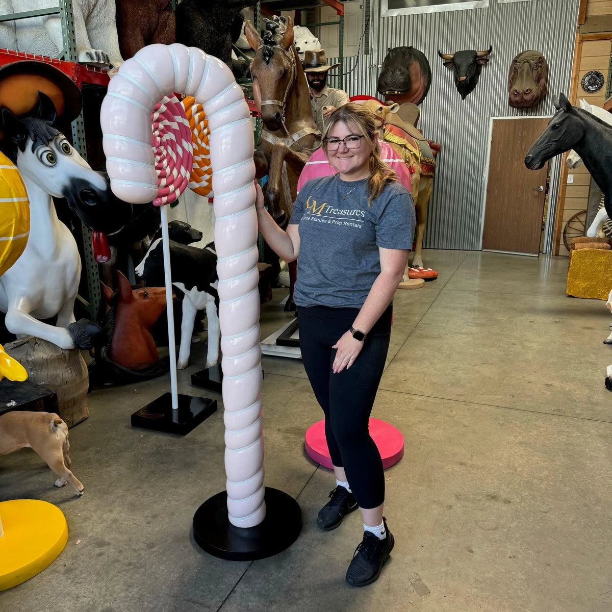 Large Pink Cushion Candy Cane Statue | LM Treasures