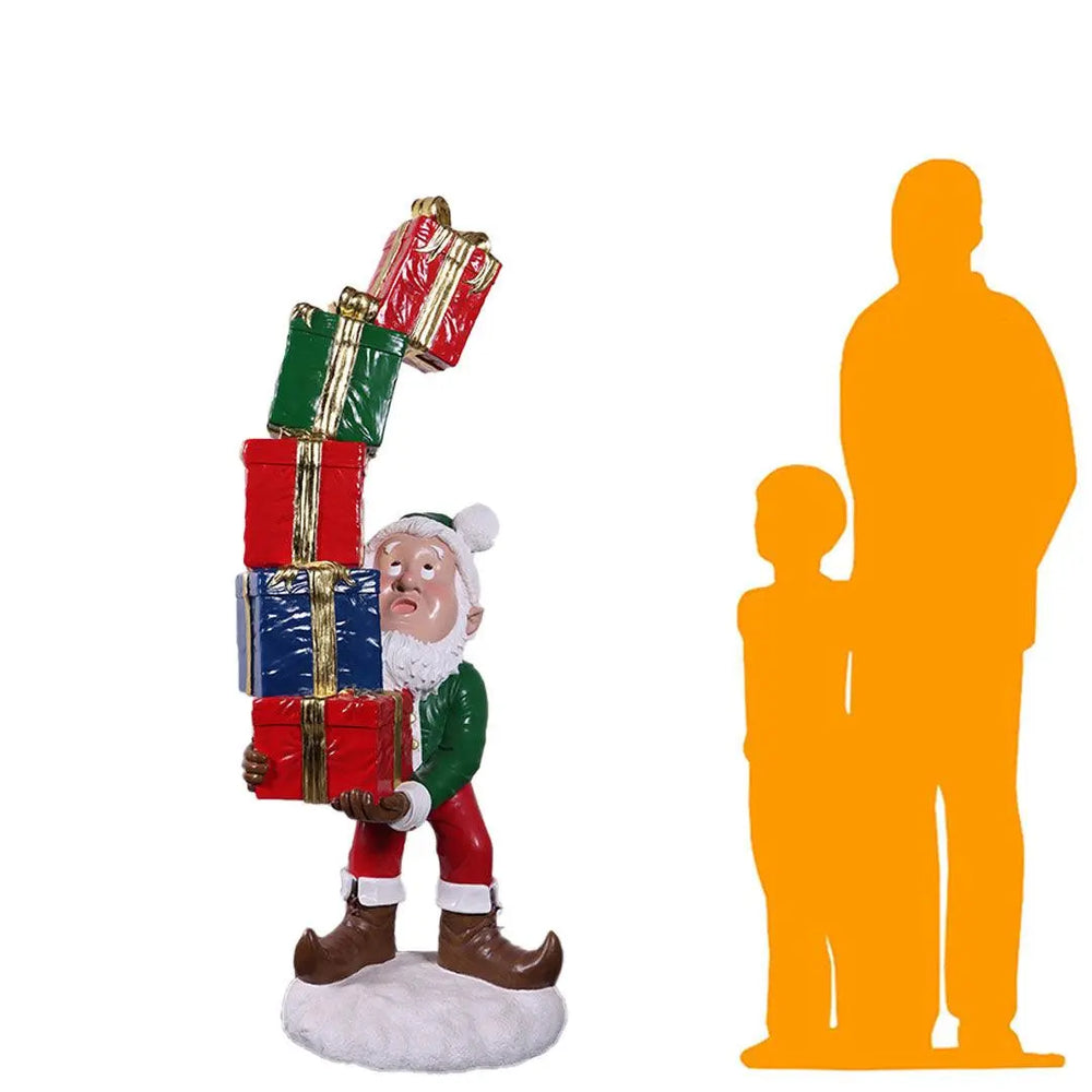Elf With Stack Of Gifts Over Sized Statue| LM Treasures