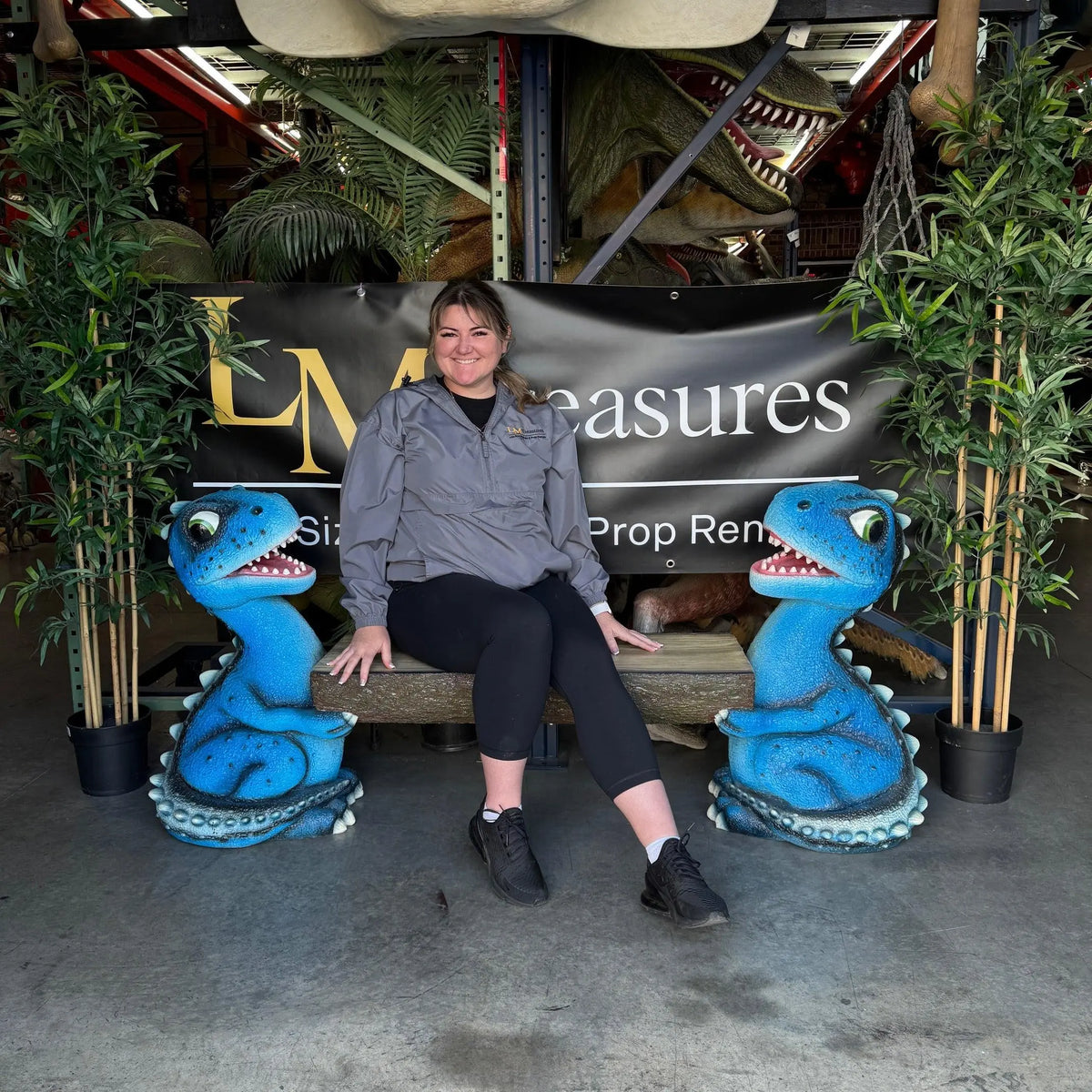 Child's Velociraptor Dinosaur Bench Life Size Statue Decor| LM Treasures