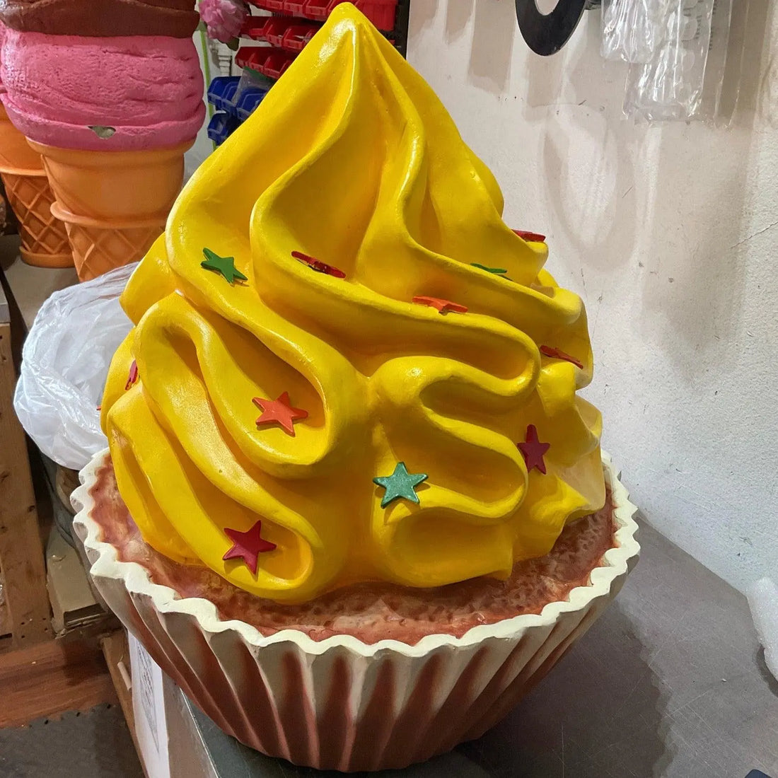 Bright Yellow Cupcake With Stars Over Sized Statue| LM Treasures