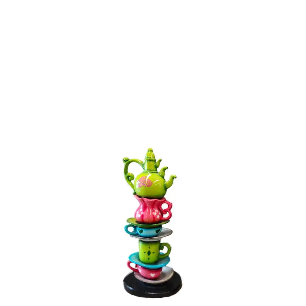 Small Stacked Green Teapot Table Top Statue | LM Treasures
