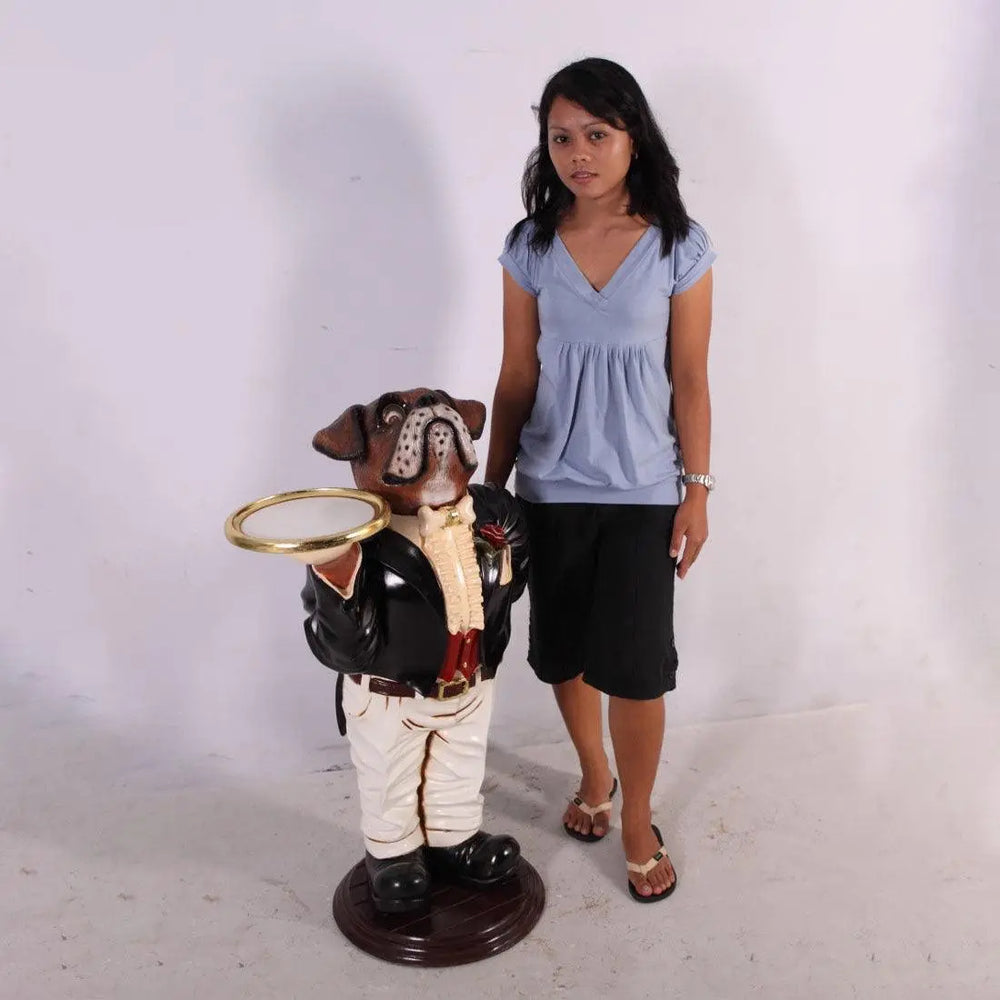 Large Bulldog Boxer Butler Dog Animal Waiter Statue| LM Treasures