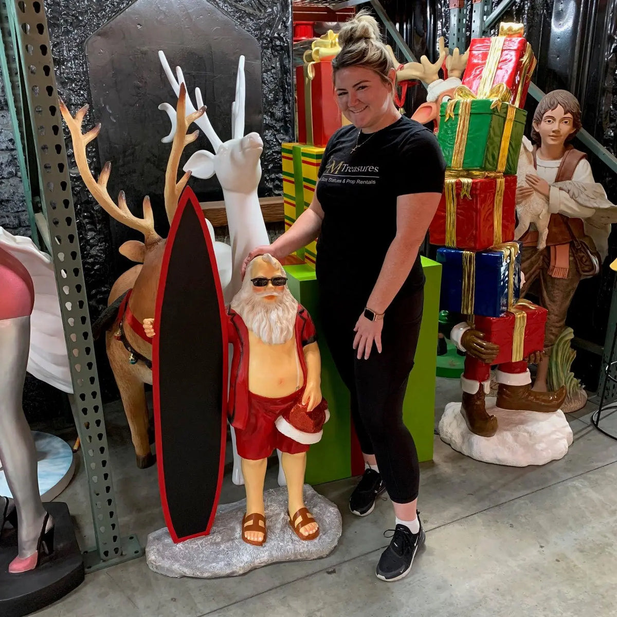 Small Santa Claus With Surfboard Christmas Statue| LM Treasures