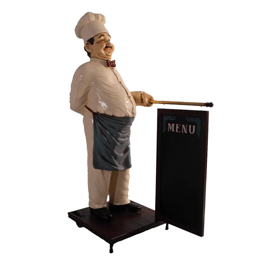Chef With Rolling Menu Board Life Size Statue | LM Treasures