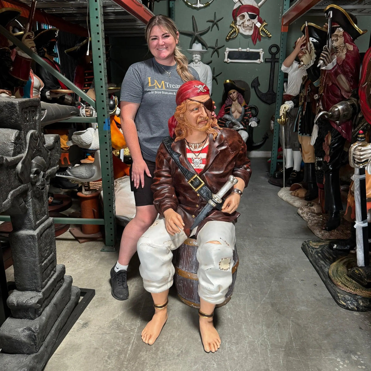 Pirate On Barrel Life Size Statue| LM Treasures