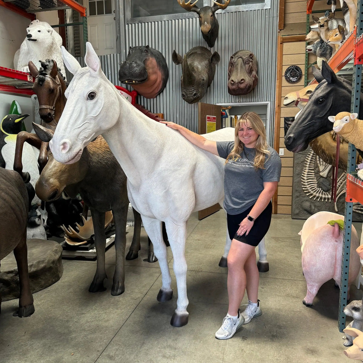 Majestic White Horse Standing Life Size Farm Animal Statue| LM Treasures