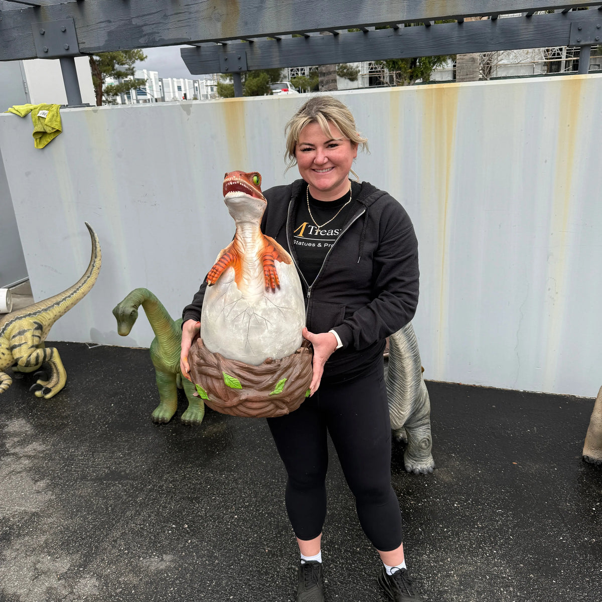 Baby Raptor Dinosaur Hatching Jurassic Life Size Statue| LM Treasures