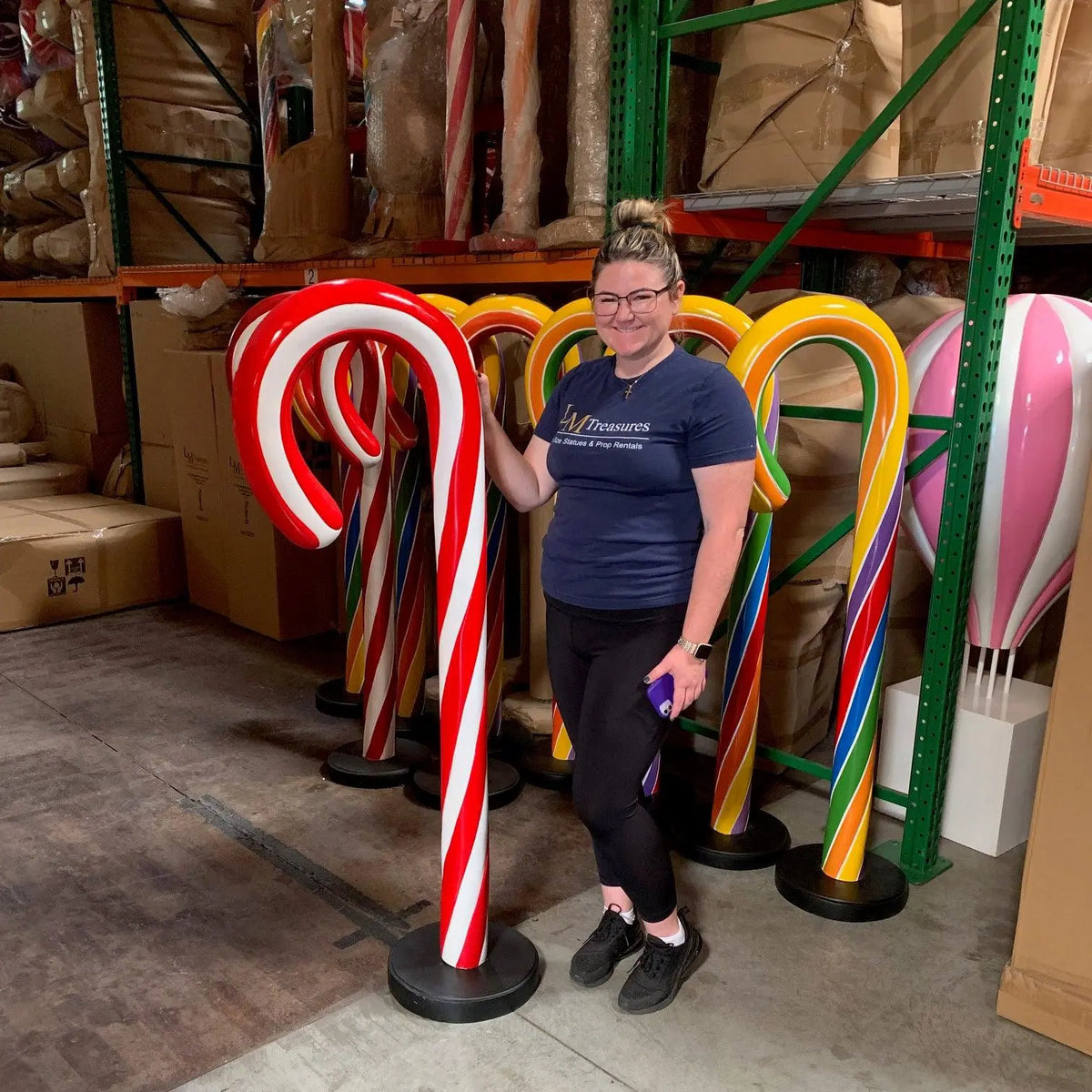 Large Peppermint Candy Cane Over Sized Statue | LM Treasures