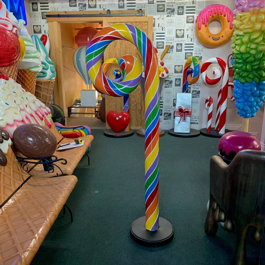 Large Rainbow Swirl Candy Cane Over Sized Statue | LM Treasures