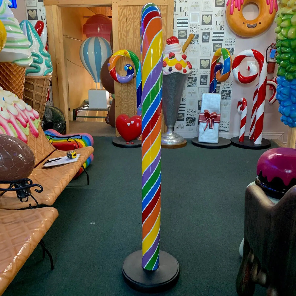 Large Rainbow Swirl Candy Cane Over Sized Statue | LM Treasures