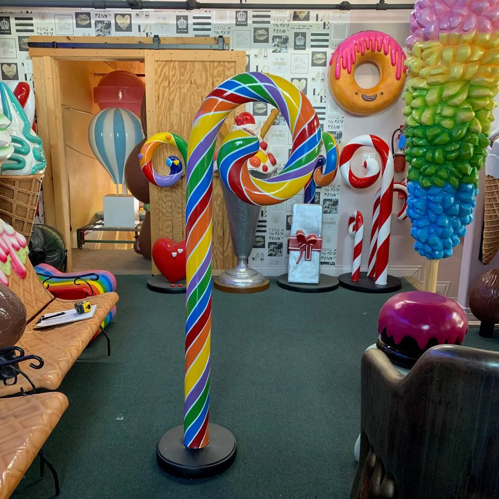 Large Rainbow Swirl Candy Cane Over Sized Statue | LM Treasures