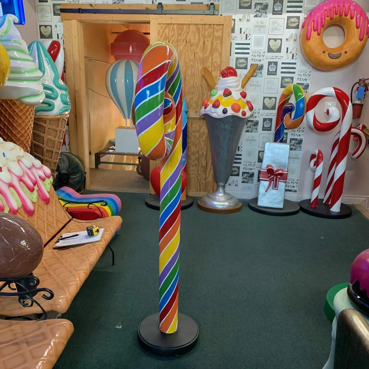 Large Rainbow Swirl Candy Cane Over Sized Statue | LM Treasures
