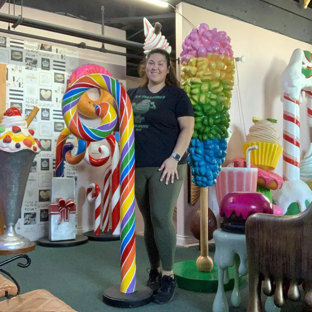 Large Rainbow Swirl Candy Cane Over Sized Statue | LM Treasures