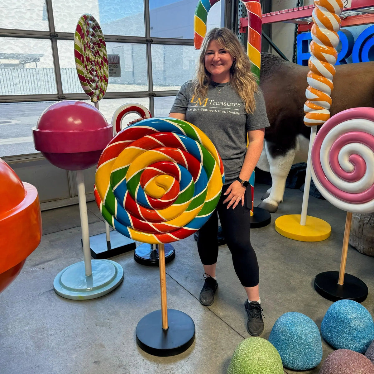 Small Rainbow Twirl Lollipop Over Sized Statue| LM Treasures