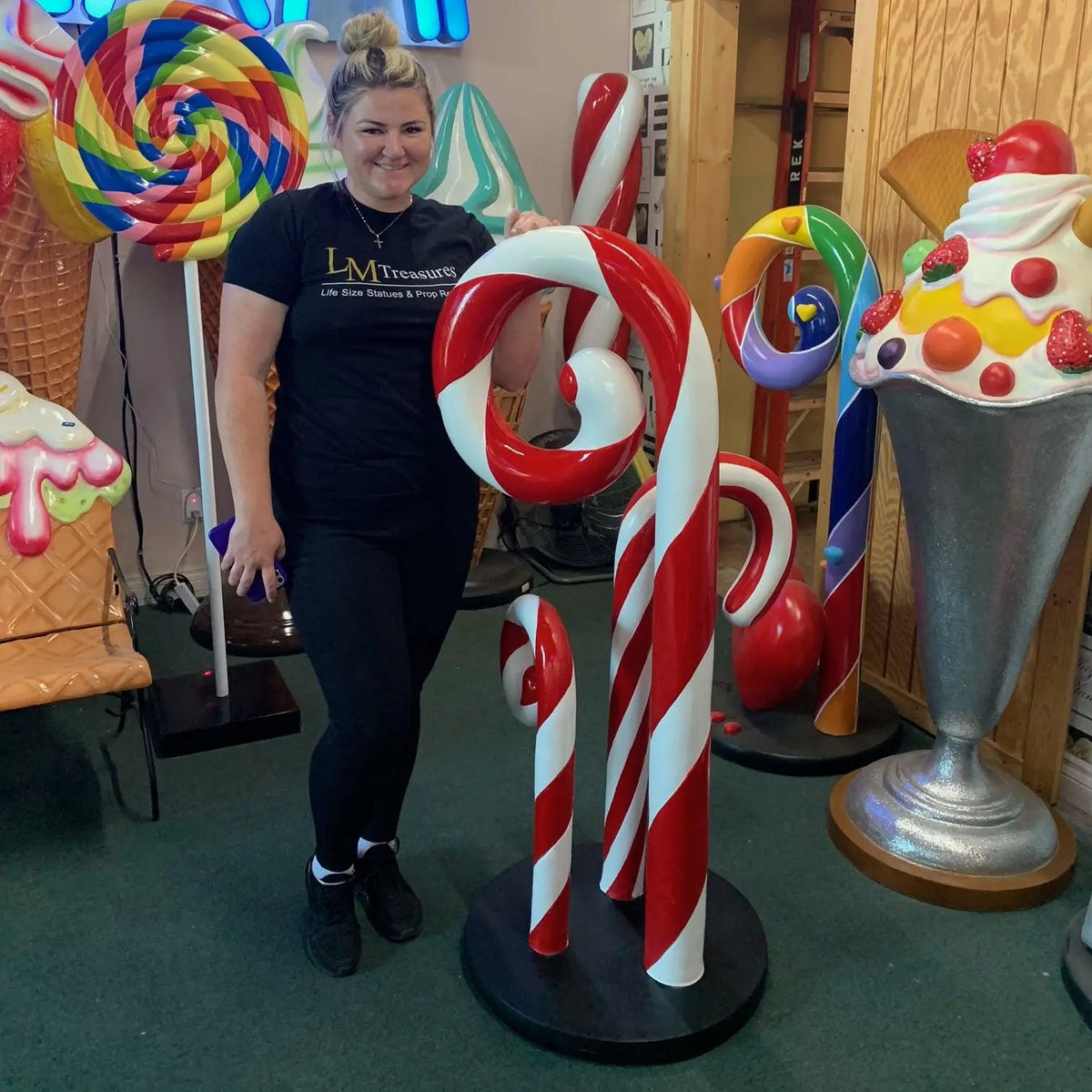 Peppermint Swirl Candy Cane Trio Over Sized Statue | LM Treasures