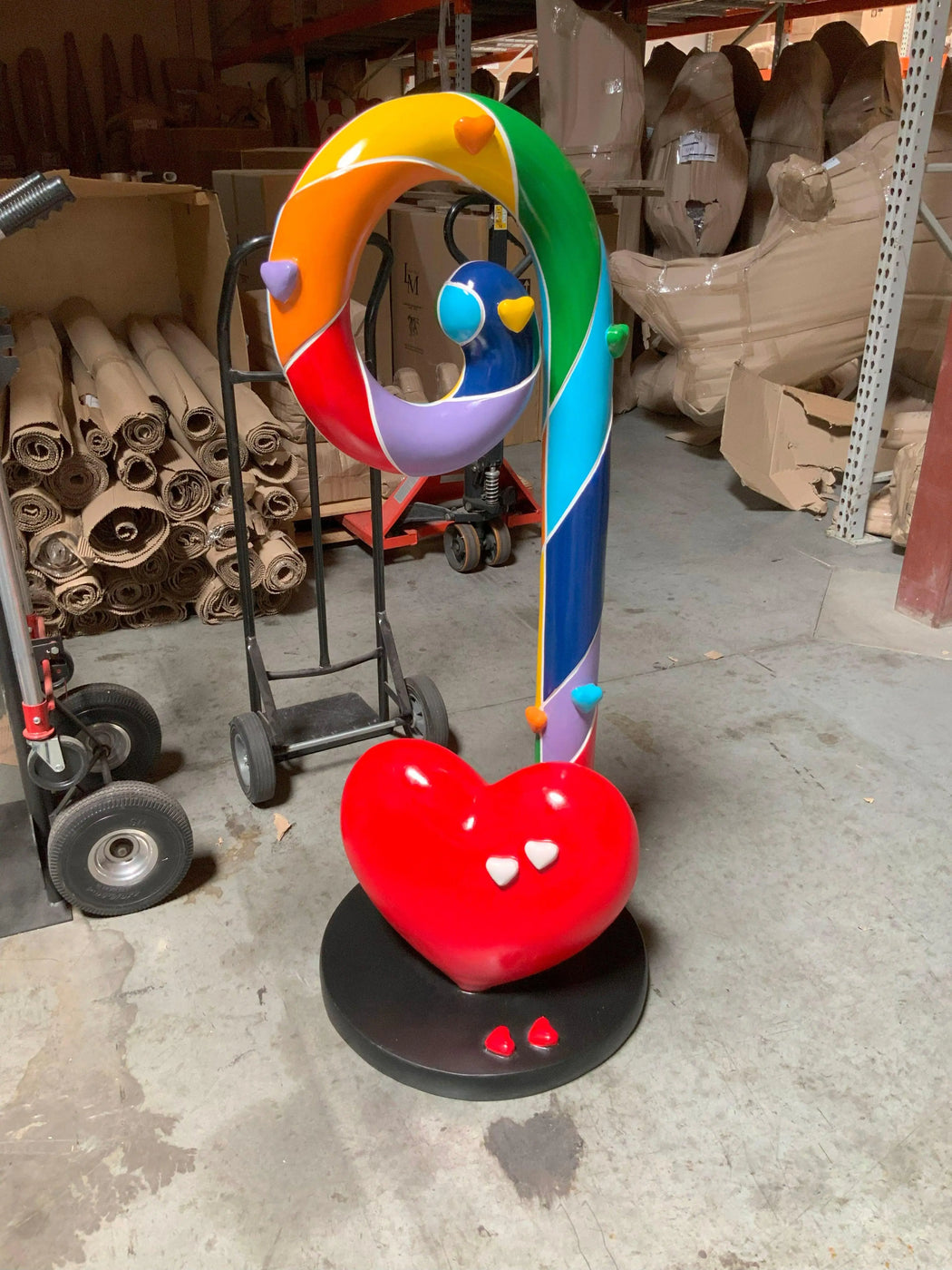 Rainbow Swirl Candy Cane With Heart Over Sized Statue – LM Treasures