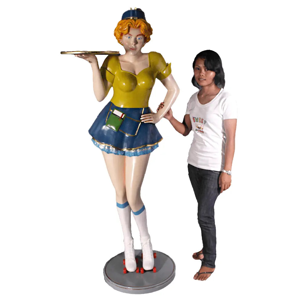 Retro Rollerskate Waitress Life Size Statue Tray Decor| LM Treasures