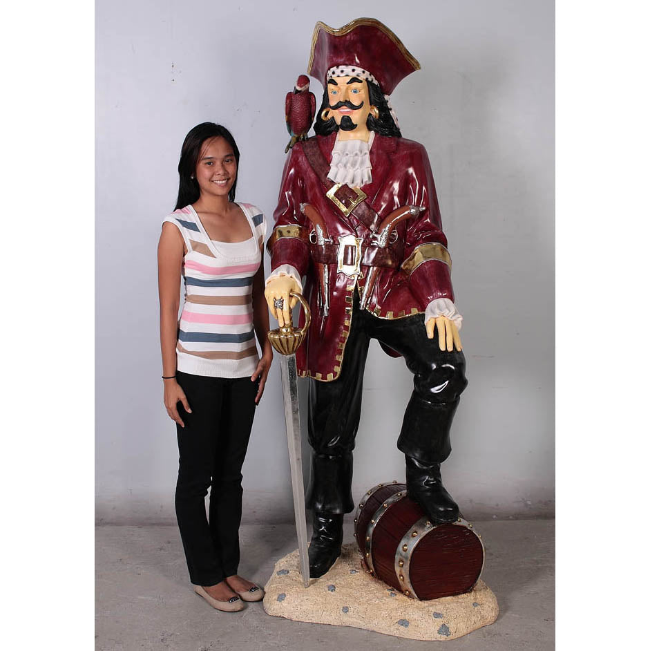 Pirate Captain Morgan With Barrel Life Size Statue | LM Treasures