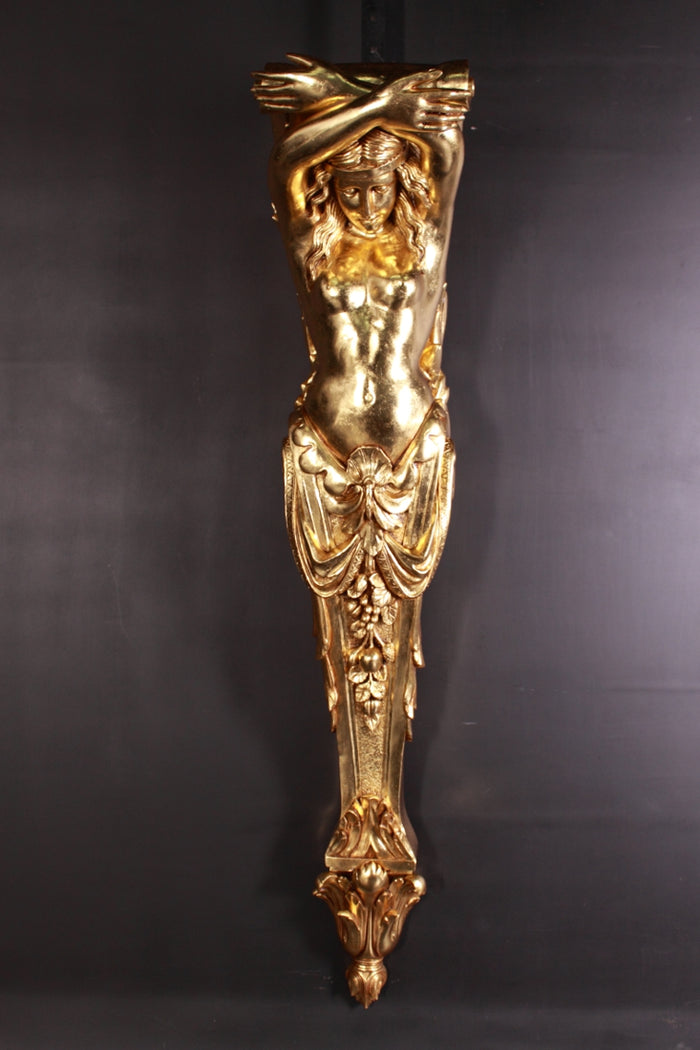 Gold Stone Lady Column Life Size Statue | LM Treasures