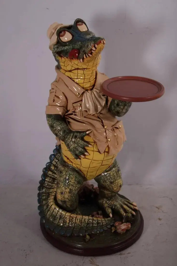 Crocodile Butler Waiter Large Life Size Statue Decor| LM Treasures