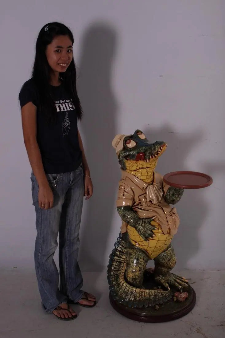 Crocodile Butler Waiter Large Life Size Statue Decor| LM Treasures