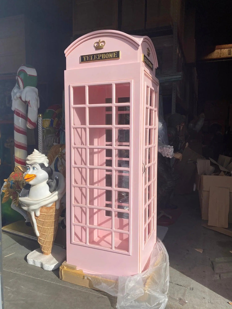 Light Pink British Phone Booth Life Size Statue | LM Treasures