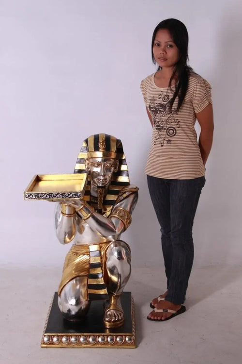 Egyptian Kneeling King Tut Table Life Size Statue | LM Treasures