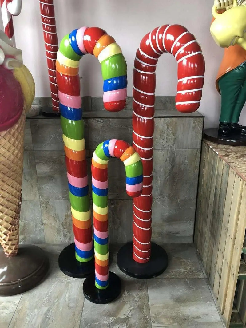 Large Rainbow Cushion Candy Cane Statue | LM Treasures