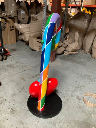 Rainbow Swirl Candy Cane With Heart Over Sized Statue | LM Treasures
