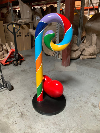 Rainbow Swirl Candy Cane With Heart Over Sized Statue | LM Treasures